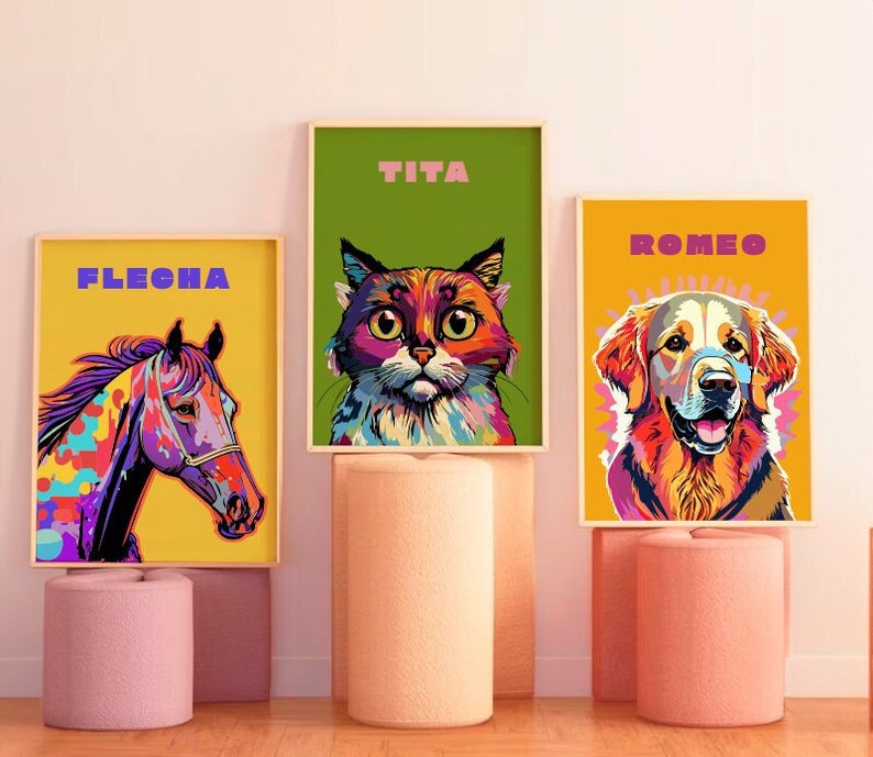Custom Colorful Pet Pop Art Portrait, Personalized Illustration, Dog ...