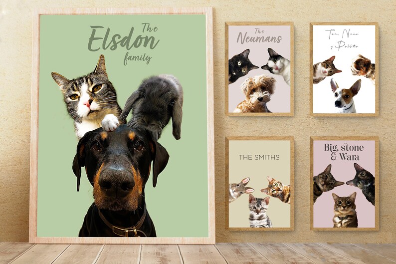 Custom 3 Pet Portrait From the Photo, Fun Multiple Animal (3 in 1 ...