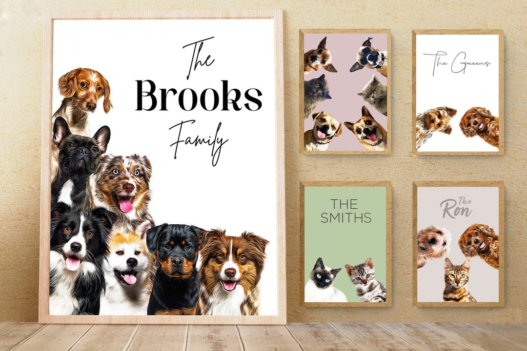 Custom 7 Pet Portrait From the Photo, Fun Multiple Animal (7 in 1 ...