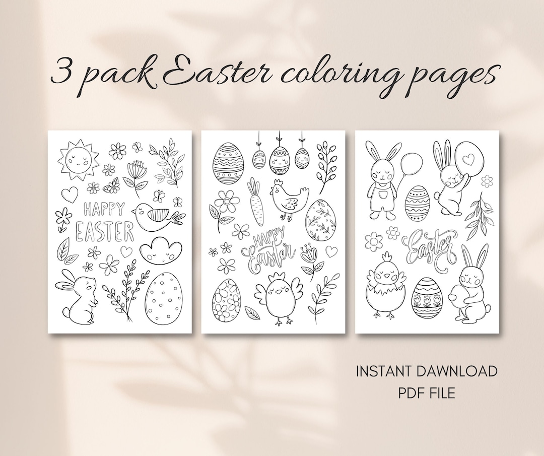3 Pack Easter Printable Coloring Pages Digital Download PDF File A4 ...
