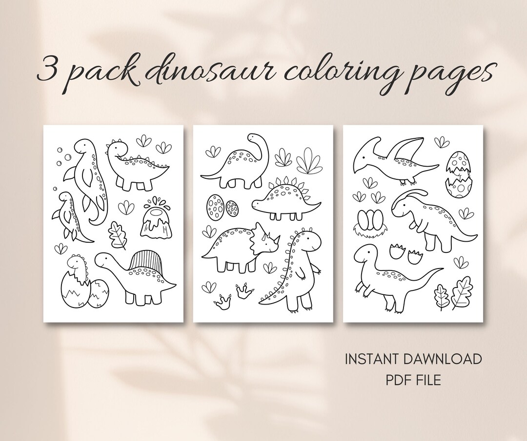 3 Pack Cute Dinosaur Printable Colouring Pages/digital Colouring Pages ...