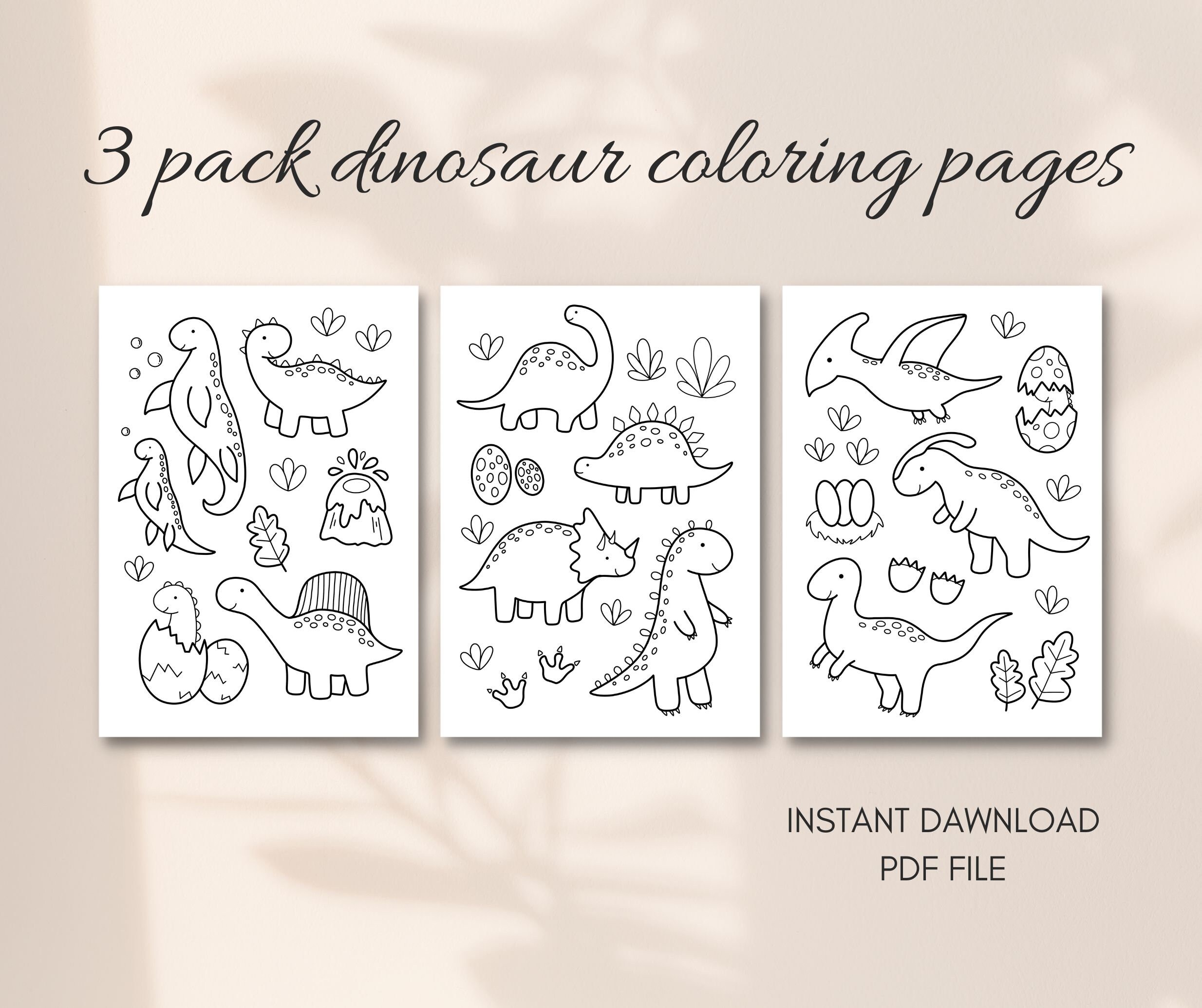 3 Pack Cute Dinosaur Printable Colouring Pages/digital Colouring Pages ...