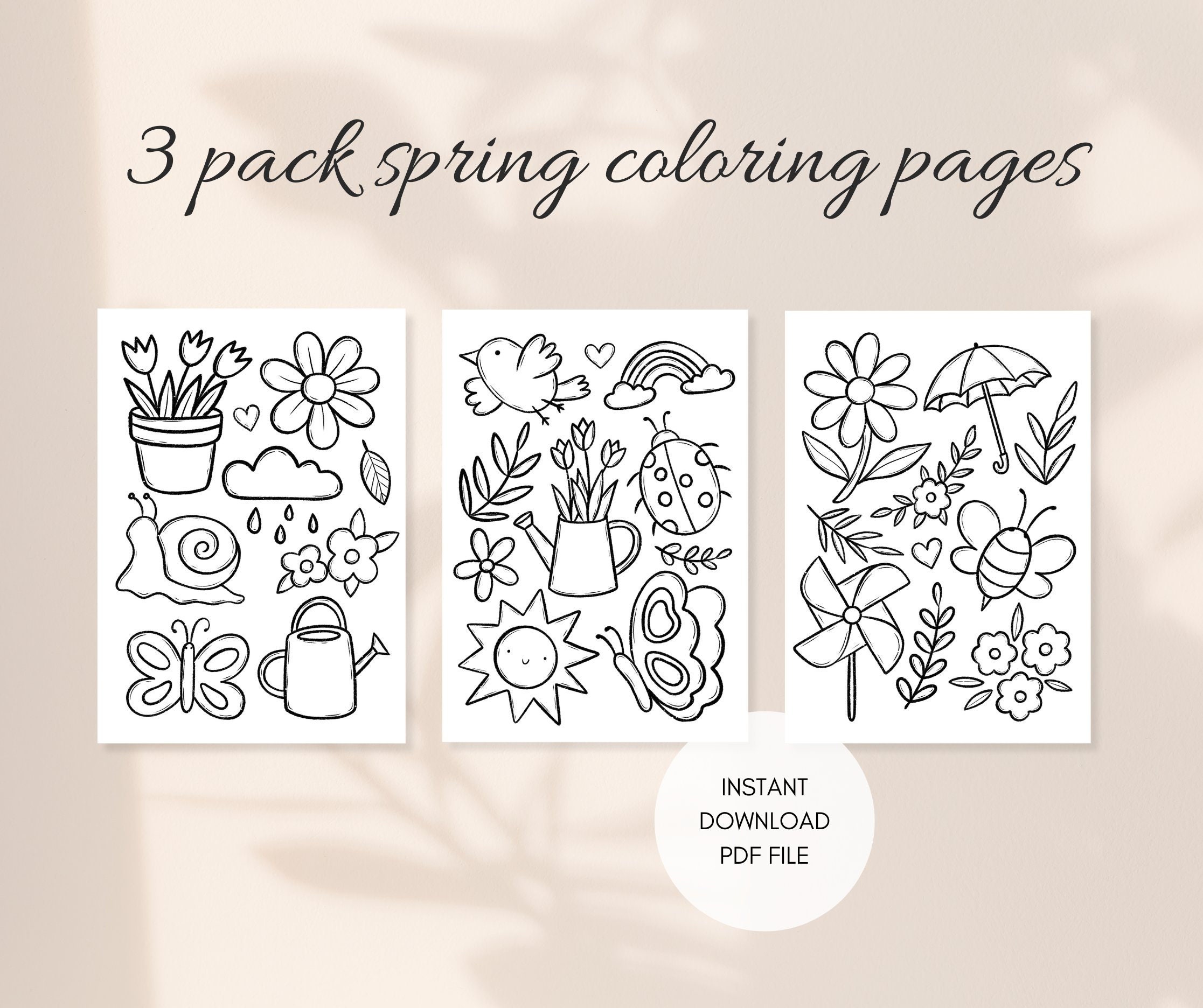 Spring 3 Pack Printable Colouring Pages/digital Download PDF File A4 ...