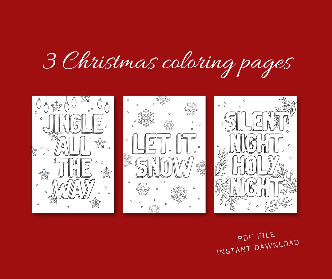 Christmas Typography Coloring Pages 3 Pack Digital PDF File Download A4 ...