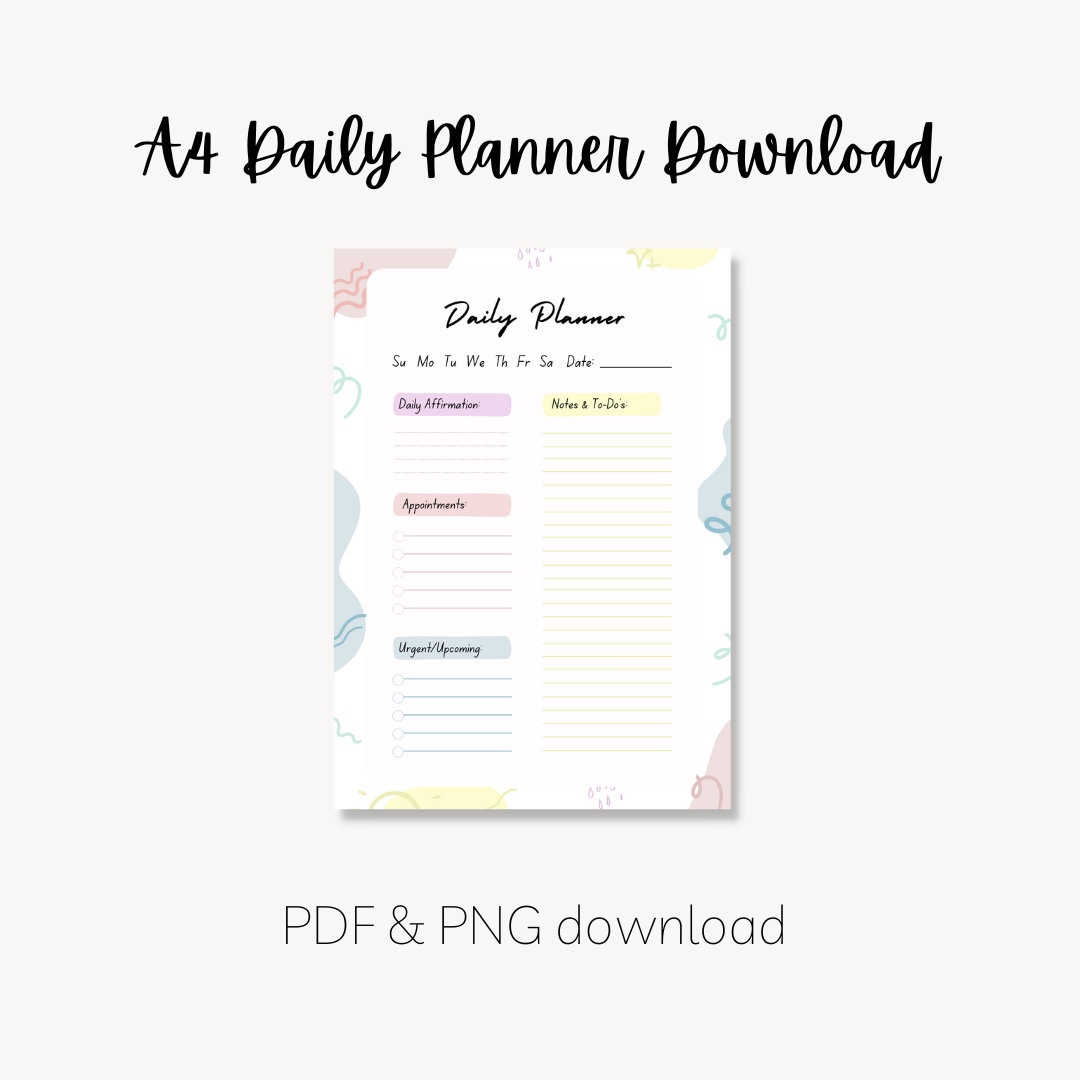 Pastel Print A4 Daily Planner - Digital Download Only - Printable - Etsy