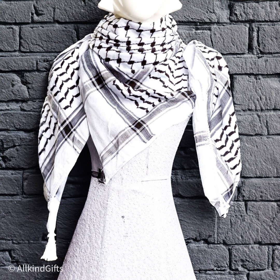Shemagh Keffiyeh Hirbawi bufanda árabe Palestina blanco negro - Etsy España