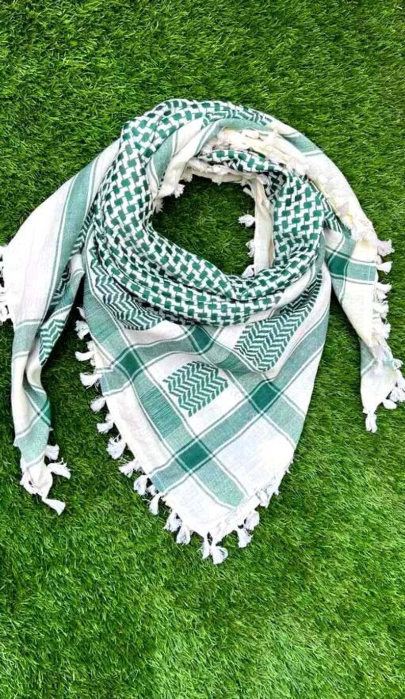 Shemagh Keffiyeh Hirbawi Arab Scarf Palestine White Green - Etsy
