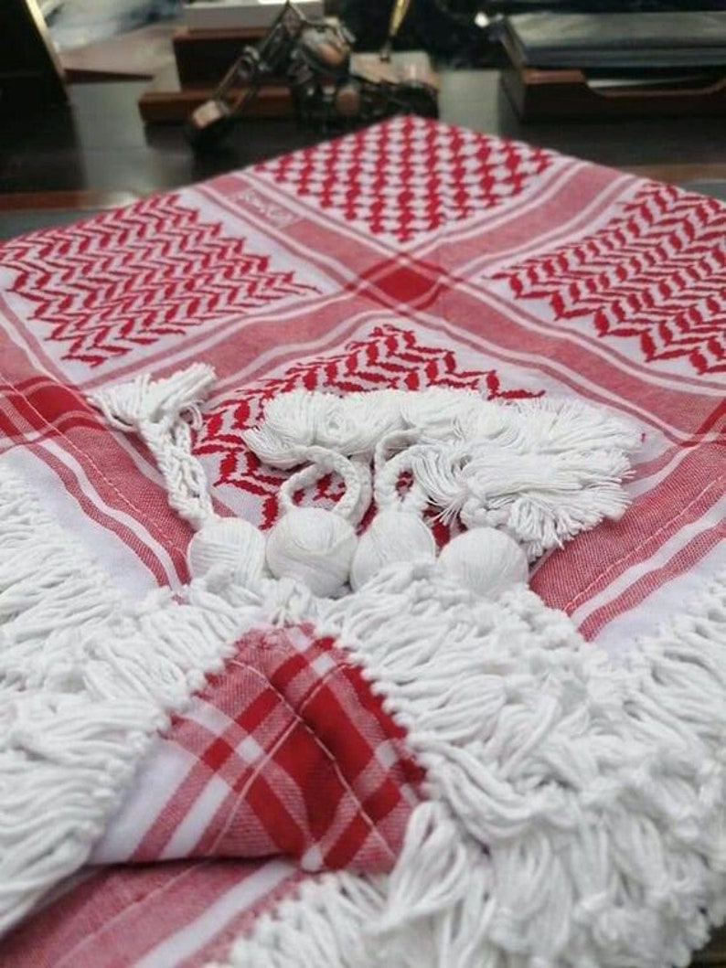 Shemagh Keffiyeh Arab Scarf Palestine Red on White Kufiya - Etsy