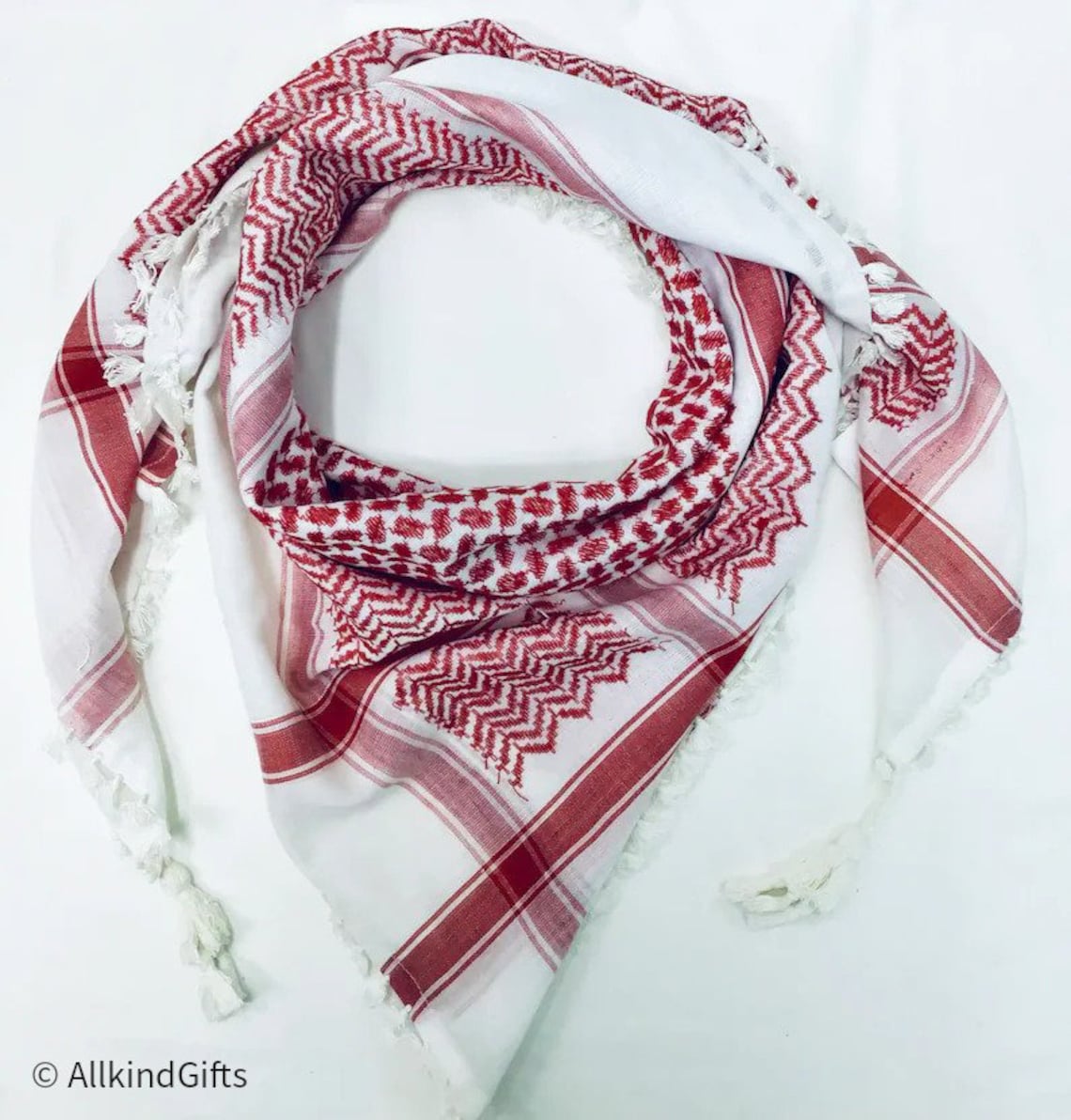 Shemagh Keffiyeh Arab Scarf Palestine Red on White Kufiya Arafat Hatta ...