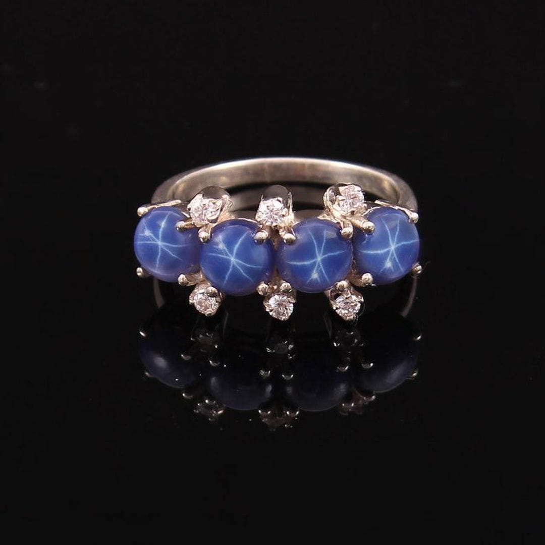 Vintage Lindy Blue Star Sapphire Ring, 5mm Star 925 Silver Ring, Women ...
