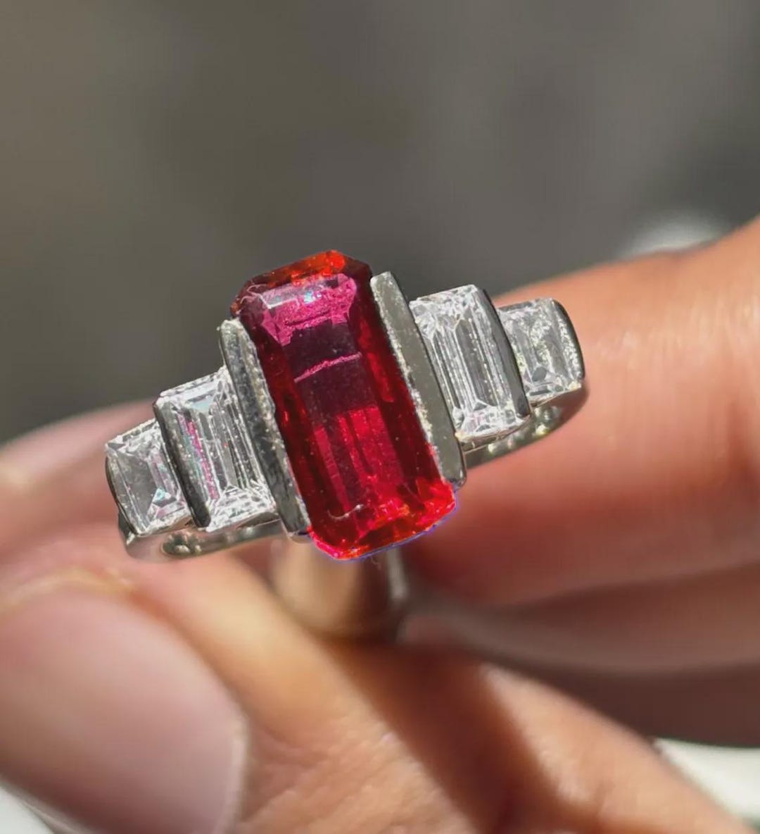 Mind Blowing Red Ruby Gemstone Women Ring With Baguette Size,5ct ...