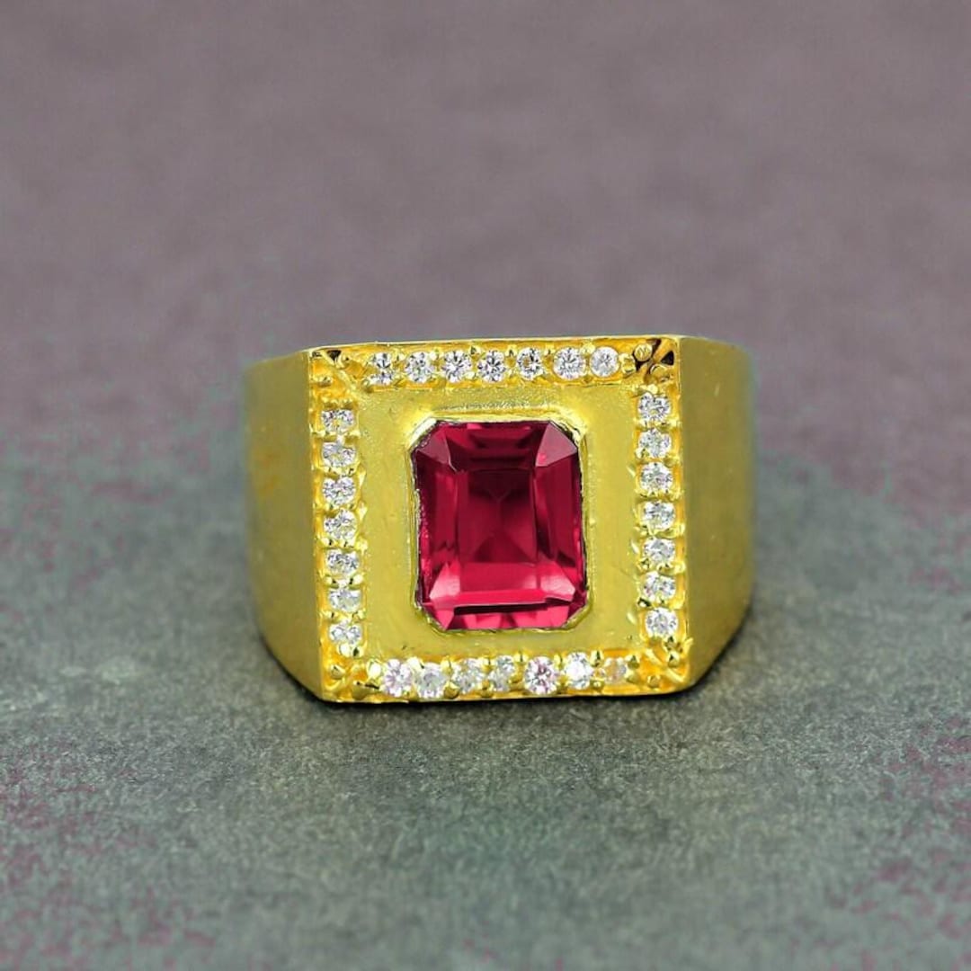 New Pattern Red Ruby Gemstone Ring With 925 Silver, Octogen Shape ...