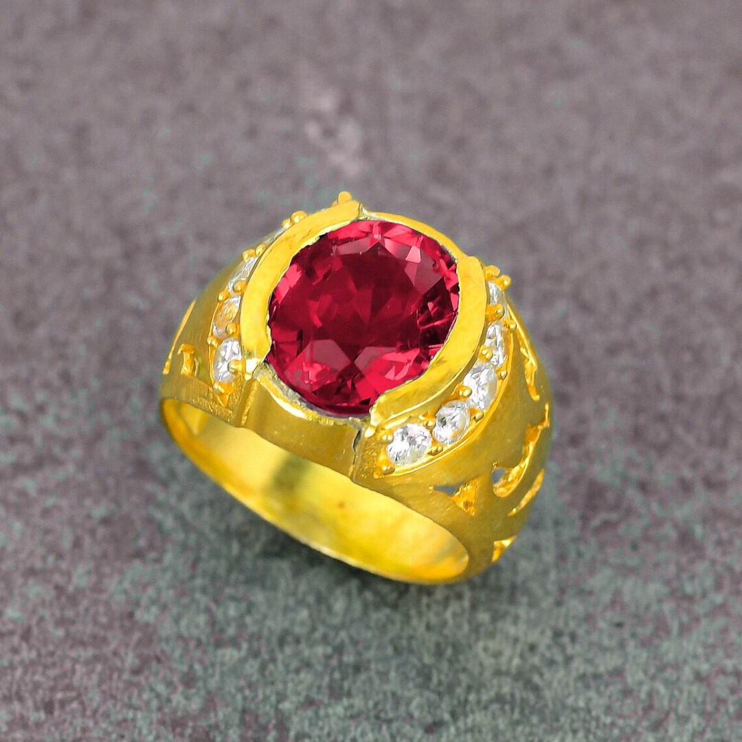 Modern Shining 22k Gold Rhodium Pink Ruby Ring With 925 Silver,engraved ...