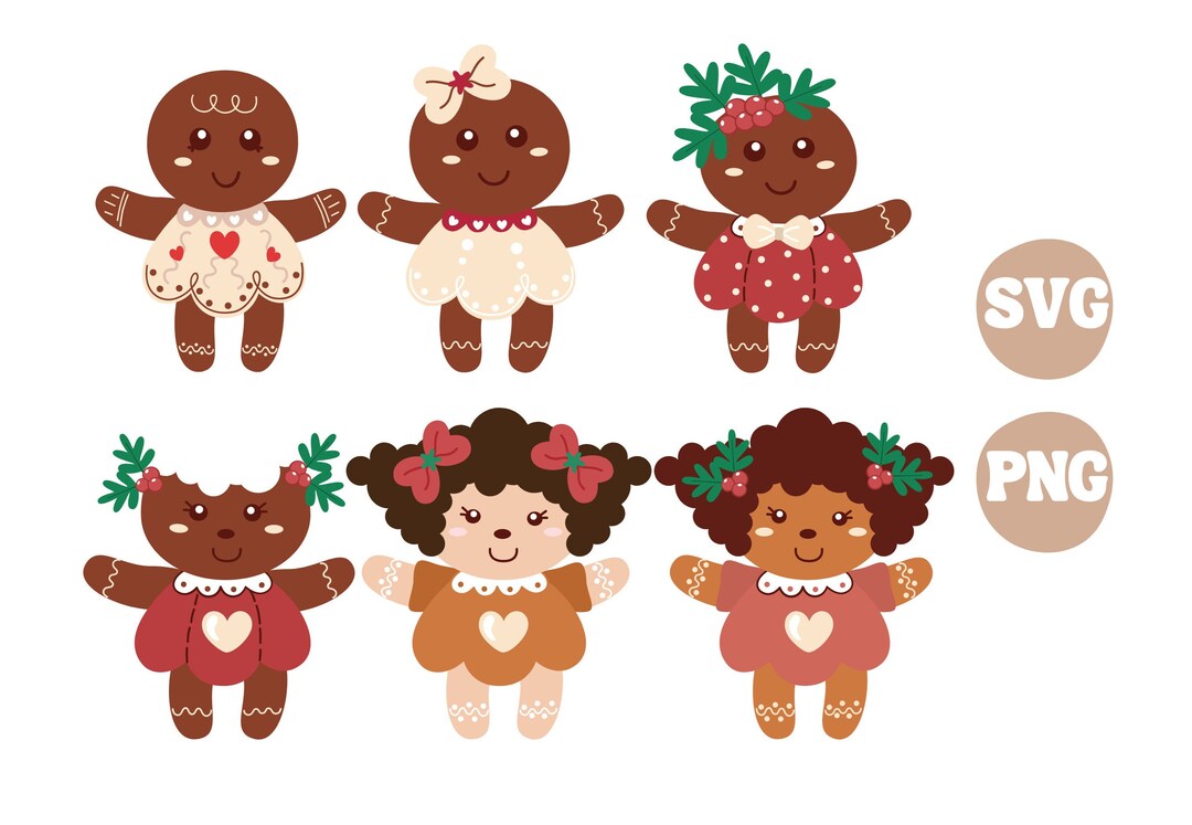 Cute Gingerbread Svg Bundle Gingerbread Girl Svg and Png - Etsy