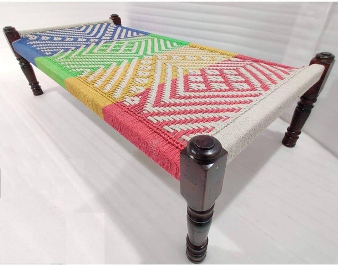 Colorful Handwoven Indian Charpoy | Multicolor Rope Cot | 72”x30 ...