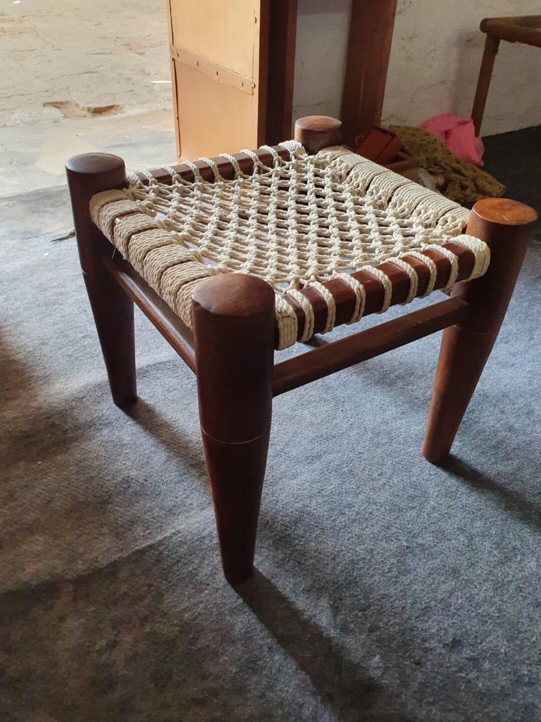 Handicraft Handmadesheesham Wood Woven Stool | Traditional Indian ...