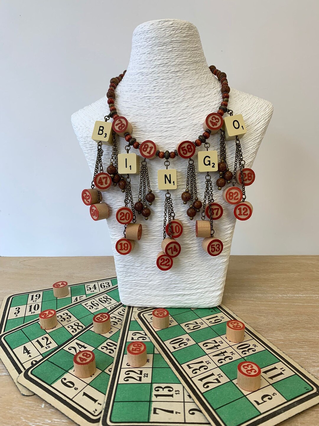 Women's Necklace bingo With Beads, Bingo Tokens and Scrabble Coins - Etsy