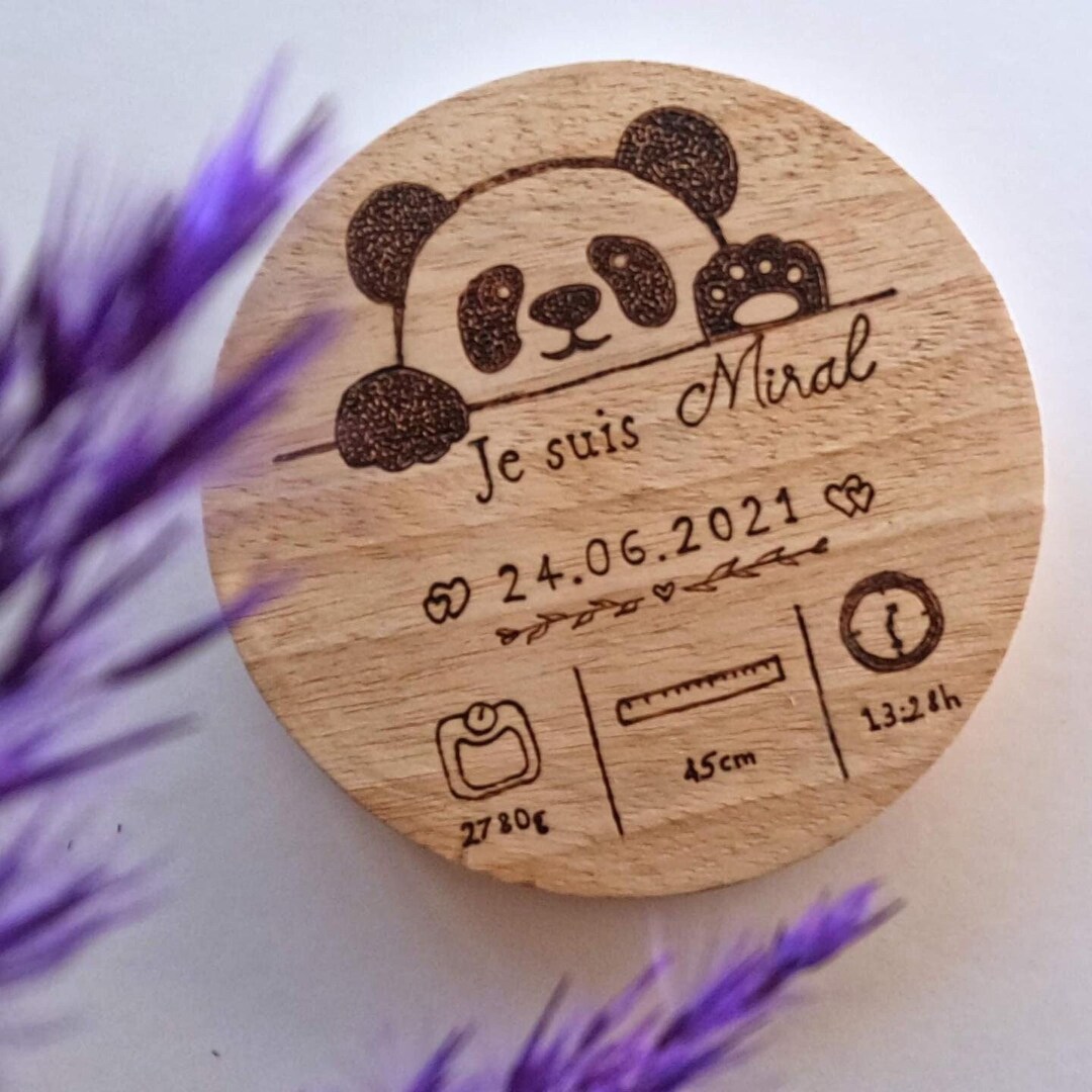 Birth Announcement in Round Wood, Birth Card, Souvenir - Etsy