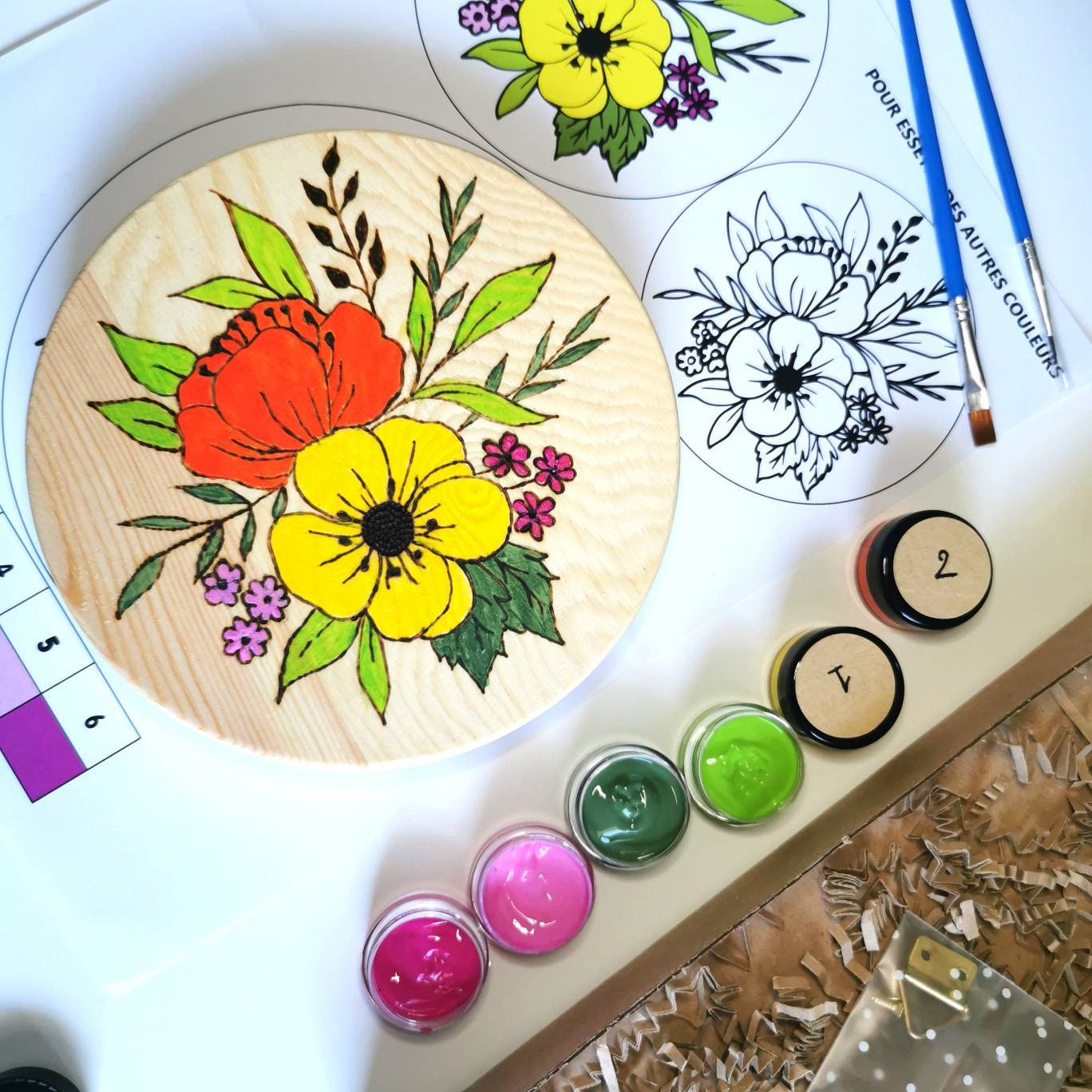 Wooden Coloring Kit Floral Theme, Child / Adult Painting Kit, Coloring ...