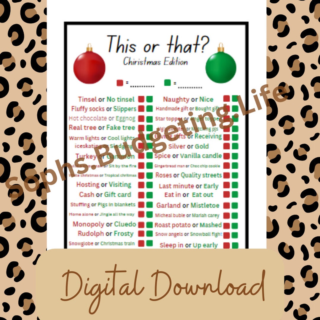 This or That? Christmas Edition Savings Challenge / A4 Download - Etsy