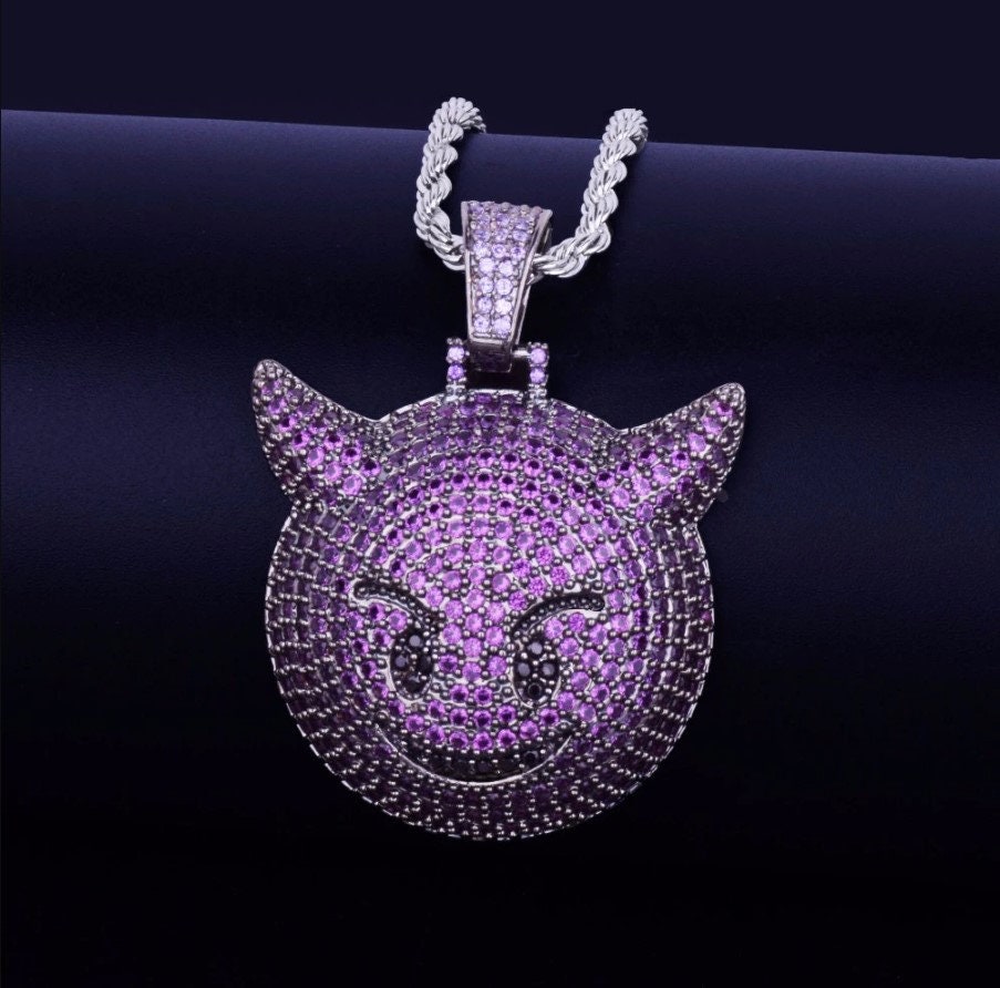 Sexy Devil Purple Devil Emoji Pendant with Stainless Steel rope chain ...
