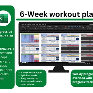 Workout & Fitness Tracker Spreadsheet for Excel 6 Week Gym Workout ...