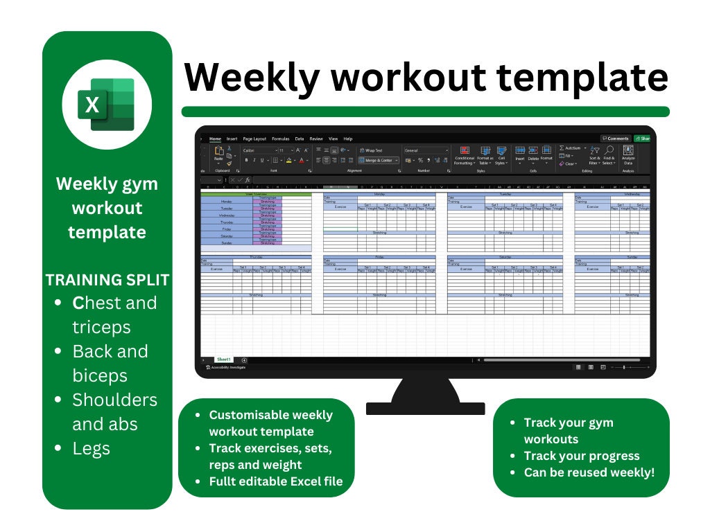 Weekly Workout & Fitness Template | Digital Gym Workout, Fitness ...