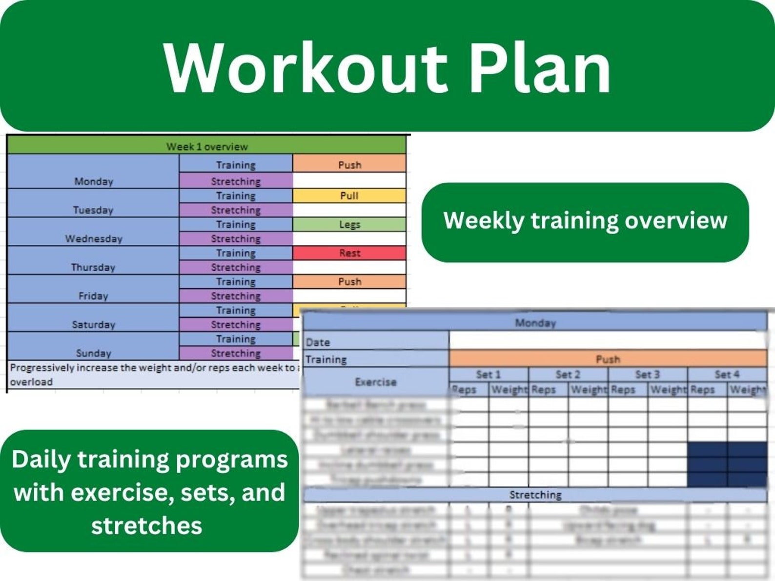 Workout & Fitness Tracker Spreadsheet for Excel | 12 Week Gym Workout ...