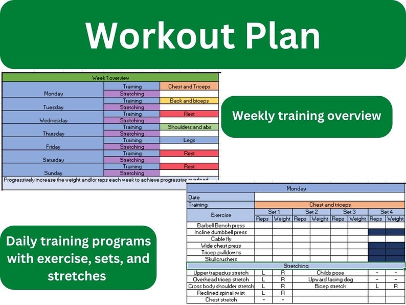 Workout & Fitness Tracker Spreadsheet for Excel | Repeatable Weekly Gym ...