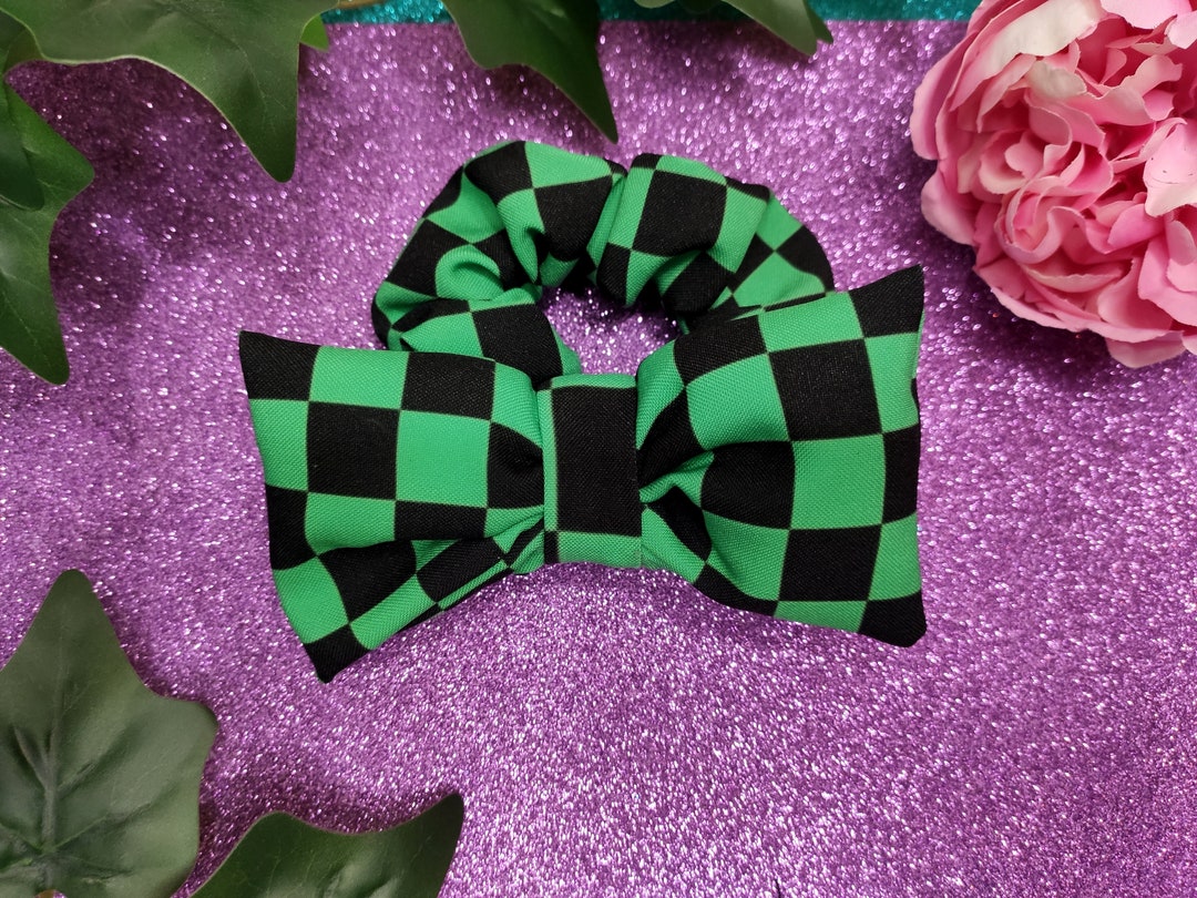 Scrunchie With Bow Anime Theme Demon Hunters Fantasy Checkered Green ...