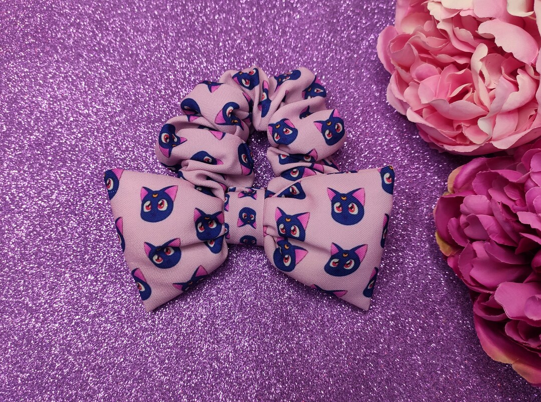 Scrunchie With Bow Anime Magical Girl With Moon Kitten Theme - Etsy