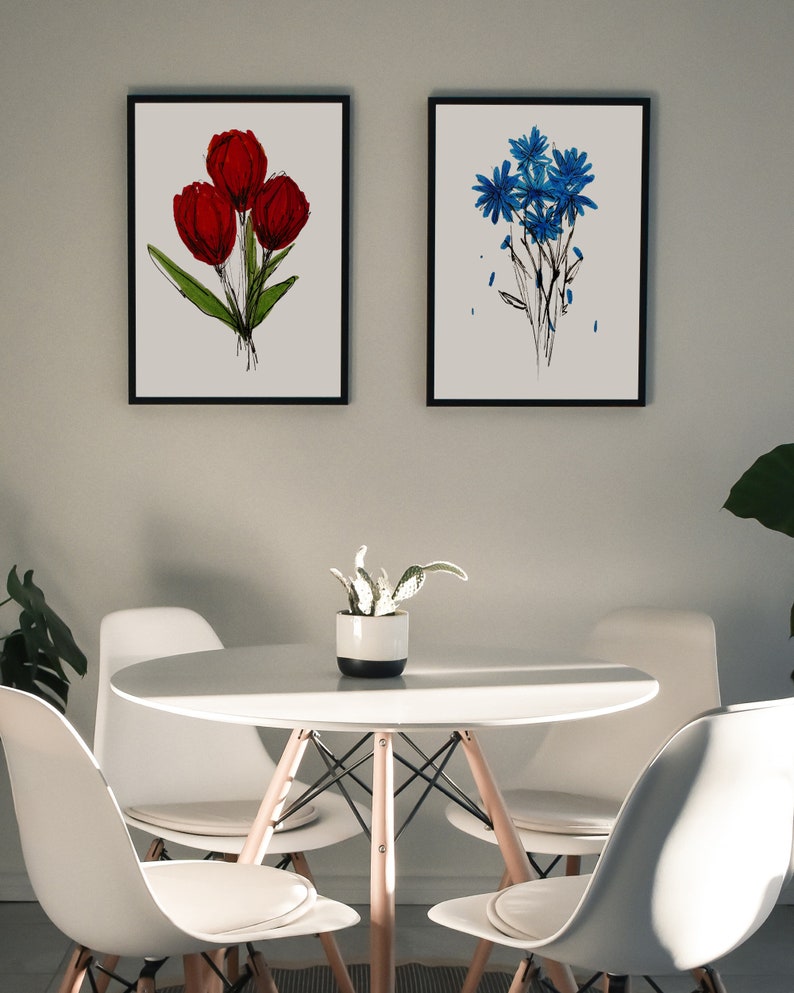 Blue Flower Printable Wall Art Flower Wall Art Digital Download Art ...