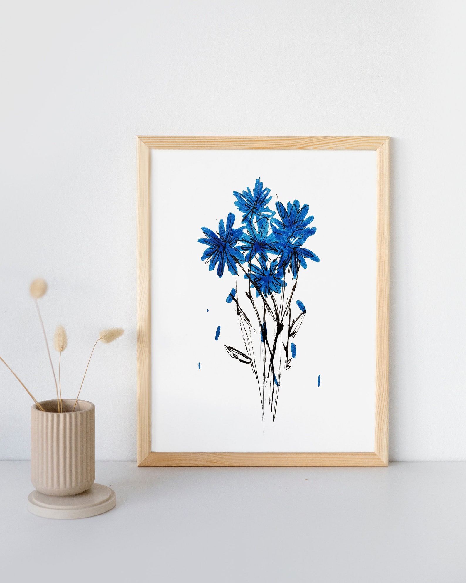 Blue Flower Printable Wall Art | Flower Wall Art | Digital Download Art ...