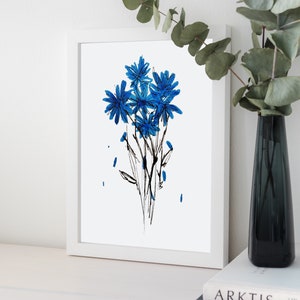 Blue Flower Printable Wall Art | Flower Wall Art | Digital Download Art ...
