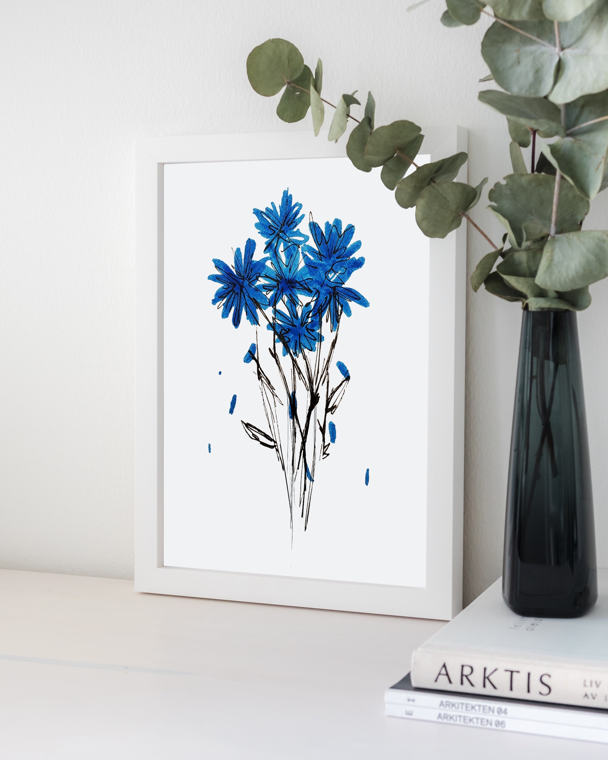Blue Flower Printable Wall Art Flower Wall Art Digital Download Art ...
