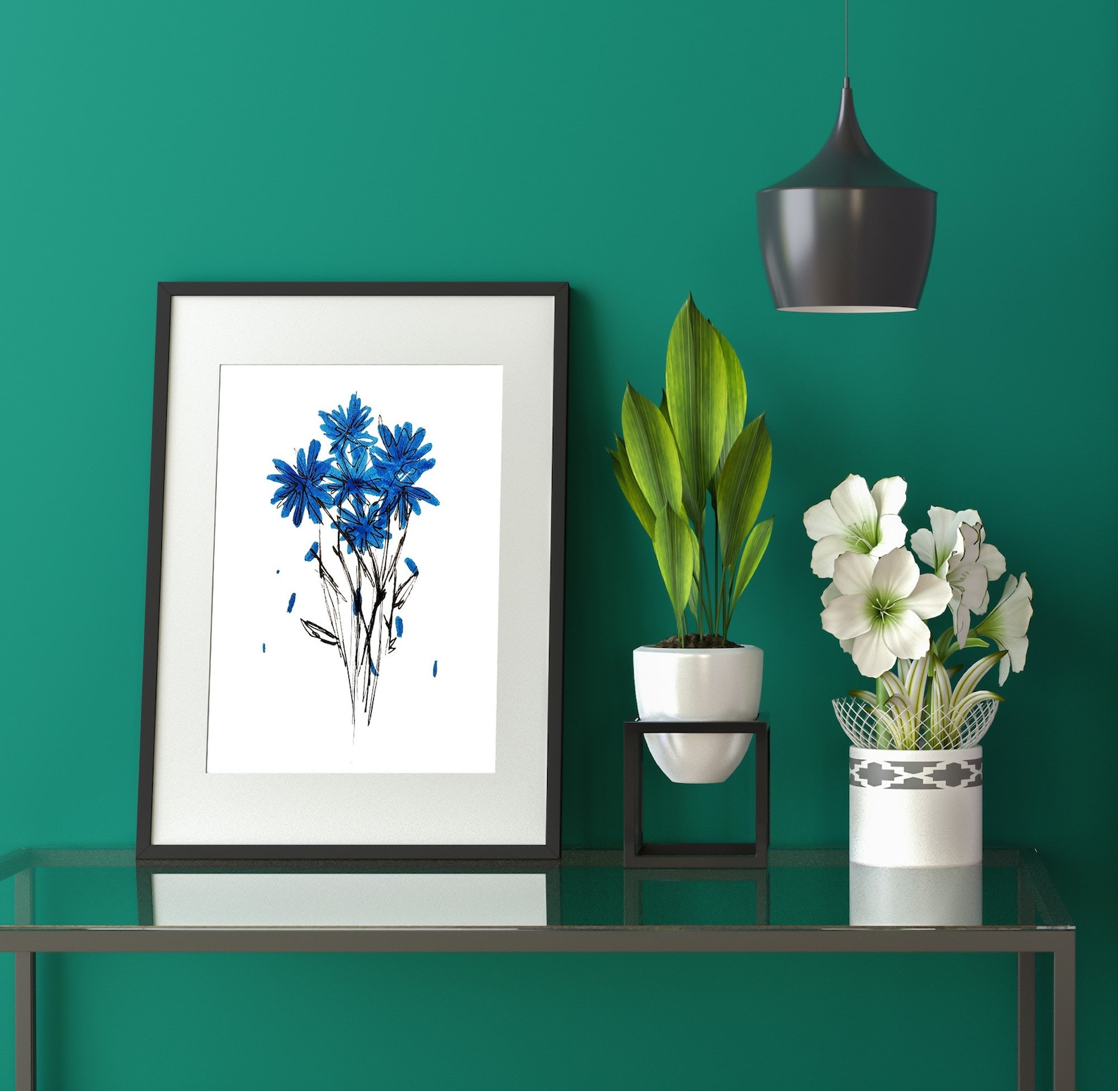 Blue Flower Printable Wall Art | Flower Wall Art | Digital Download Art ...