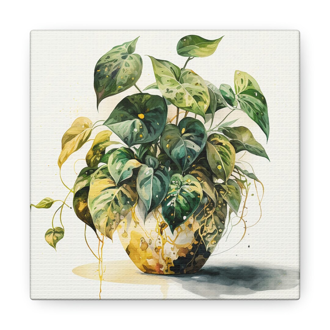 Golden Pothos Plant Canvas Gallery, Plant in Pot Print Botanical Décor ...