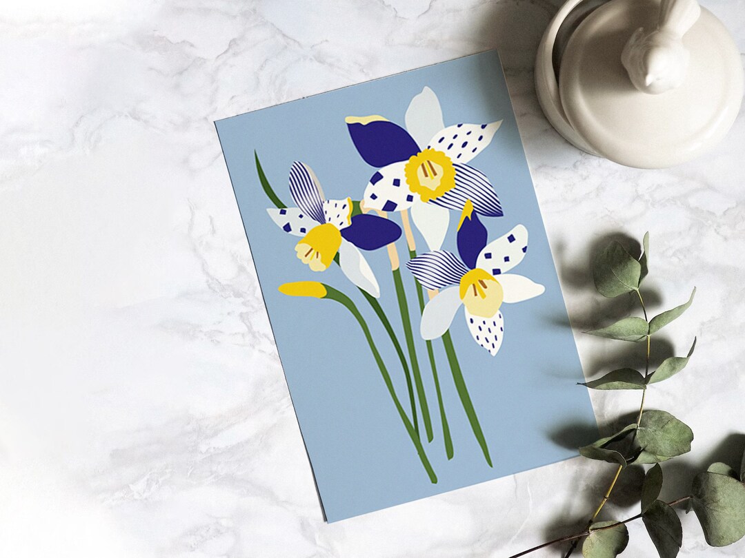 Daffodil Postcard With Natural Brown Envelope, A6 Floral Botanical ...