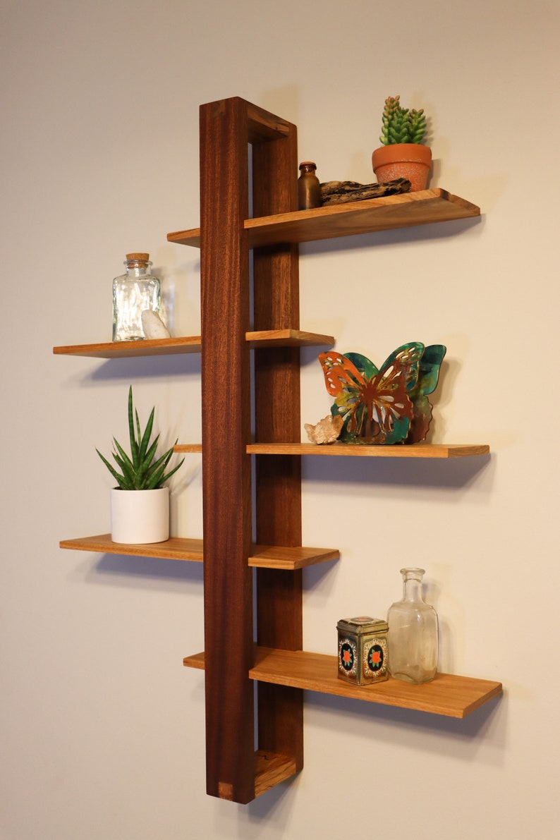 Handcrafted MCM Shifting Shelves Two Tone Solid Wood Wall Decor for ...