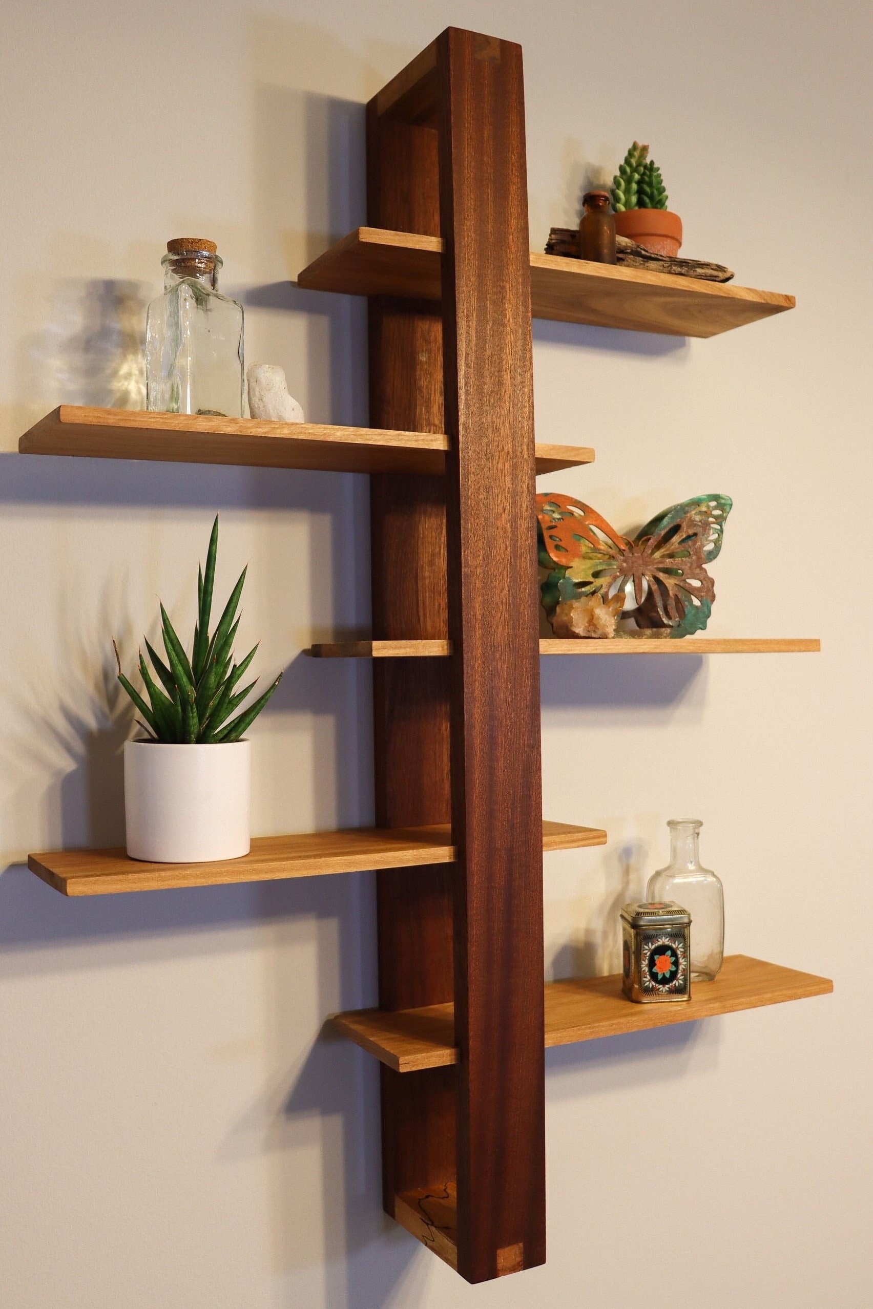 Handcrafted MCM Shifting Shelves Two Tone Solid Wood Wall Decor for ...