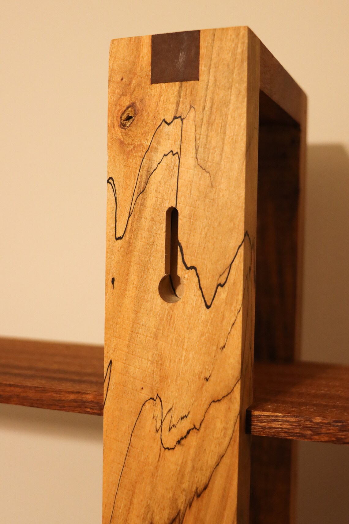 Handcrafted MCM Floating Shelf: Spalted Maple & Mahogany Wall Decor - Etsy