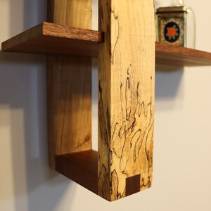 Handcrafted MCM Floating Shelf: Spalted Maple & Mahogany Wall Decor - Etsy