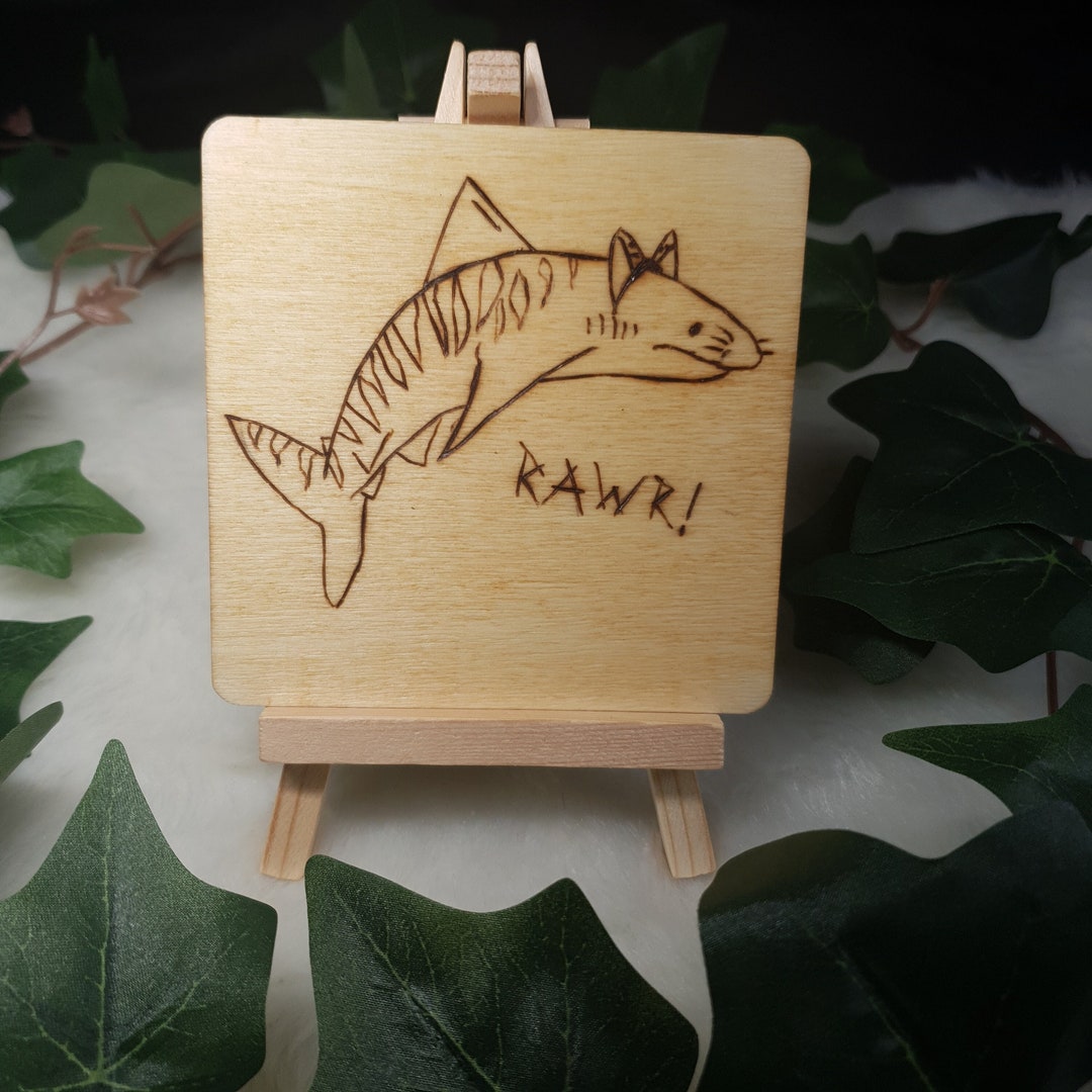 Pyrography Tiger Shark Wooden Plate 10 X 10 Cm Coaster - Etsy