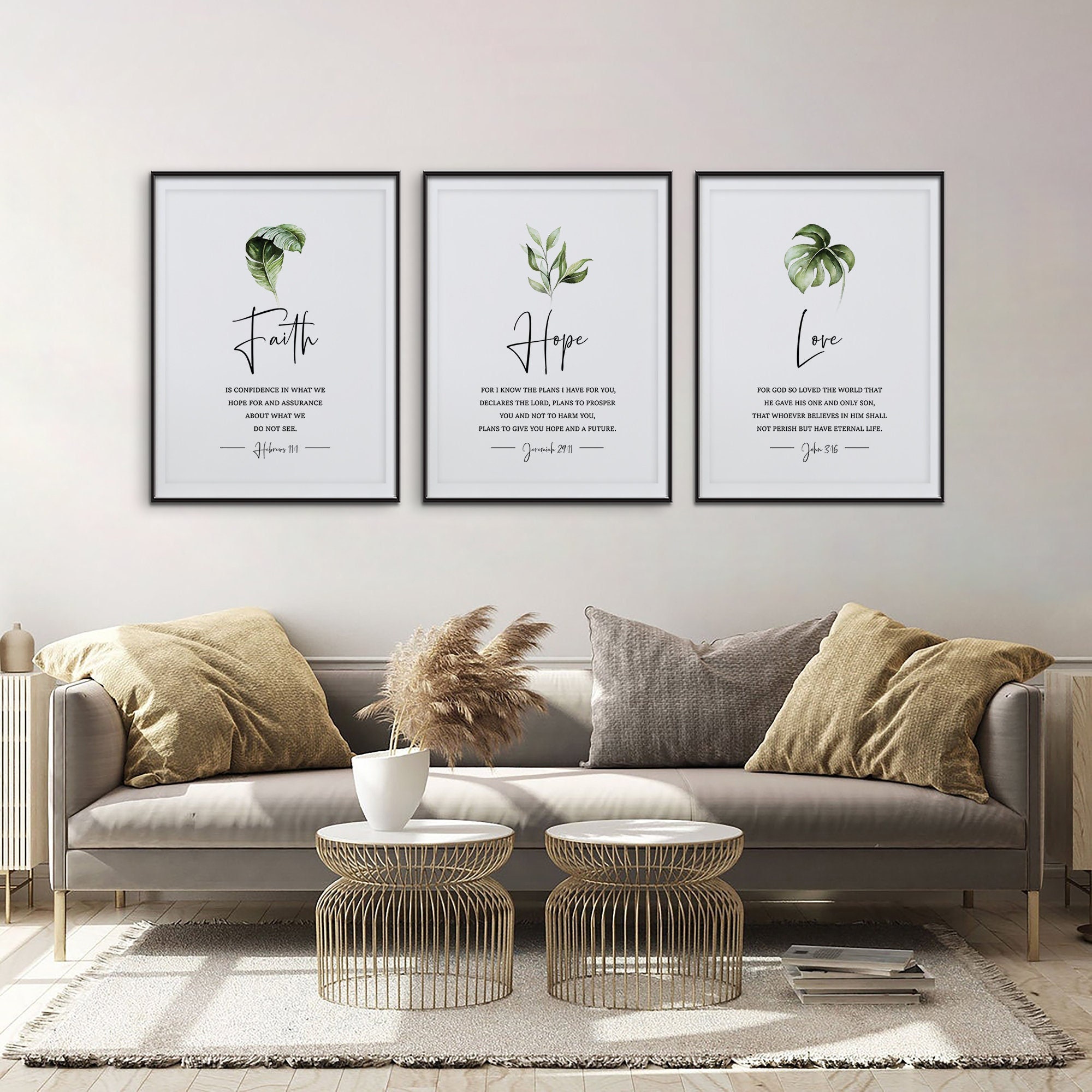 Faith Hope Love, Set of 3 Printable Wall, Bible Verse Wall Art, Green ...