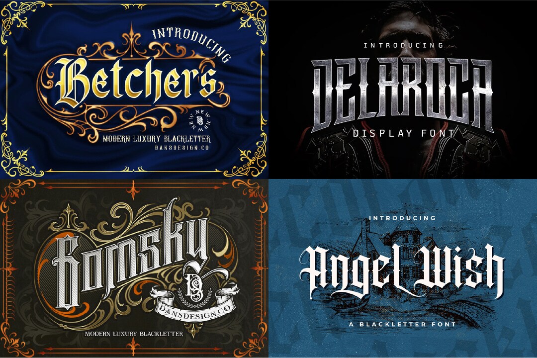 4 Gothic Tattoo Blackletter Typeface Font 3 Betcher, Delaroca, Gomsky ...