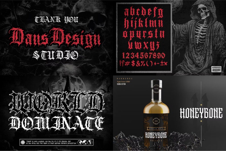 4 Premium Tattoo, Gothic Font 3 - Darkgone, Bones, Cattedrale, Grenosa ...