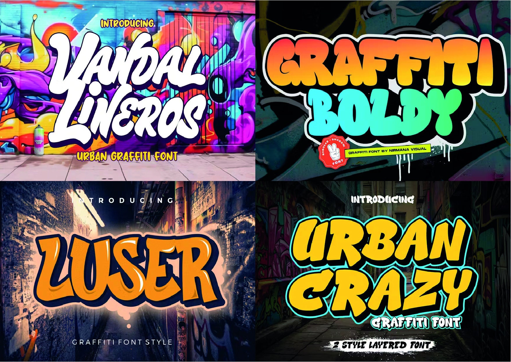 4 Urban Graffiti Font, Graffiti Boldy, Vandal Lineros, Luser, Urban ...