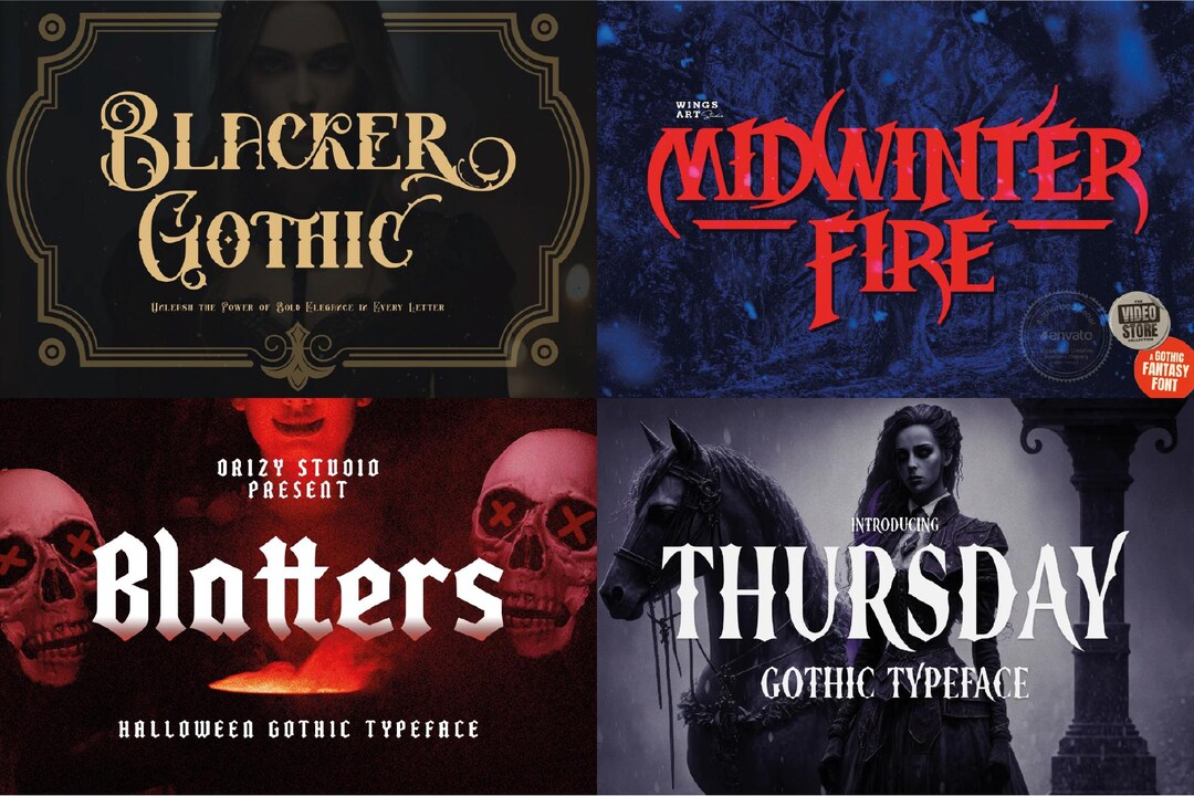 4 Premium Gothic Blackletter Font Blacker Gothic, Midwinter Fire ...