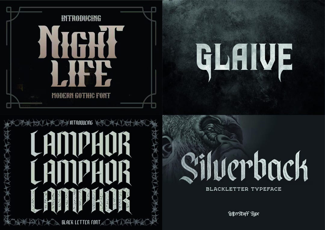 4 Premium Blackletter Modern Gothic Font Night Life, Glaive, Lamphor ...