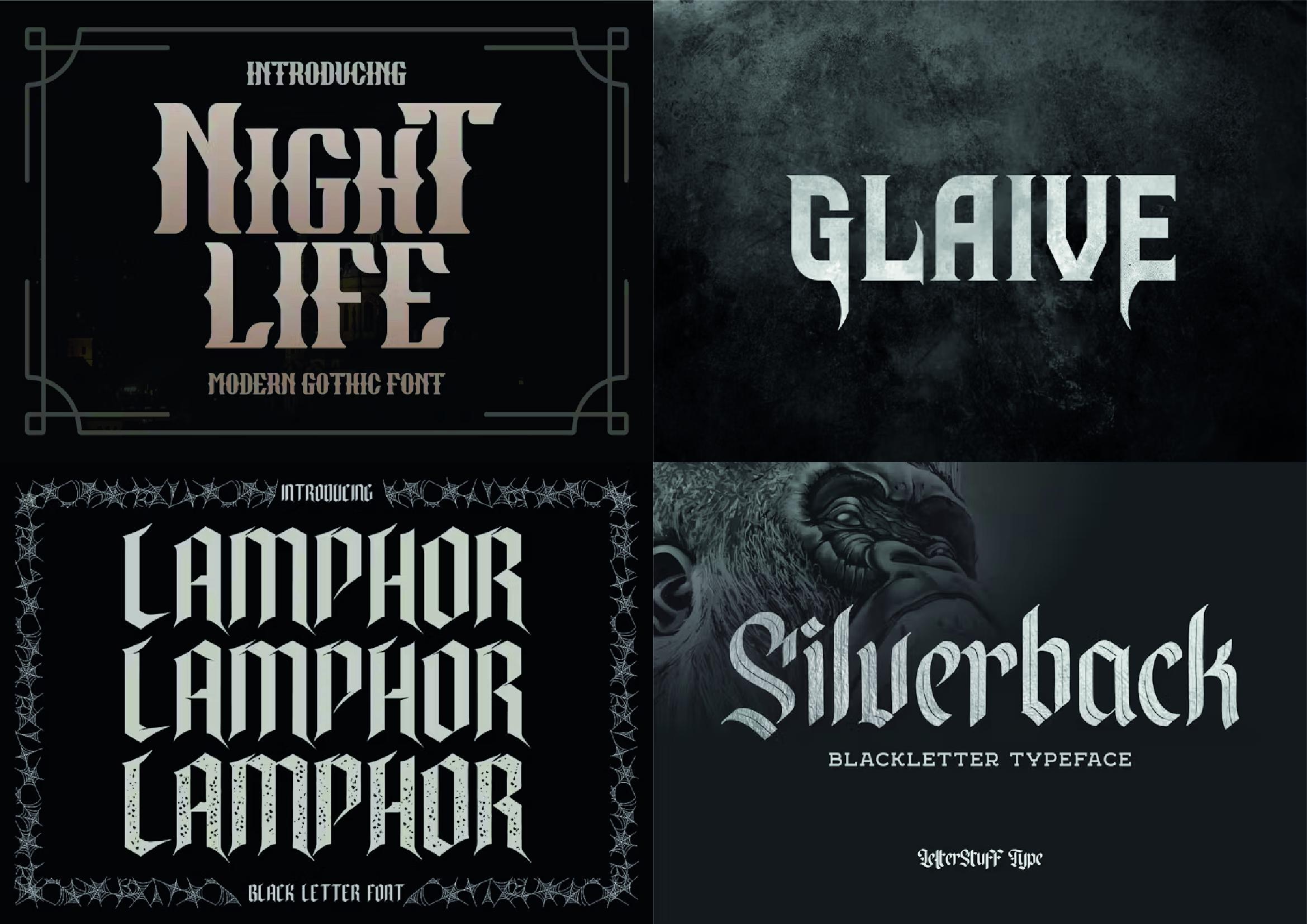 4 Premium Blackletter Modern Gothic Font Night Life, Glaive, Lamphor ...